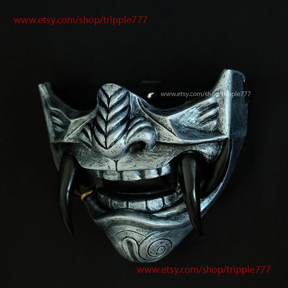Half Face Assassin Samurai Oni Mask Cool Baddass Demon Ronin | Etsy