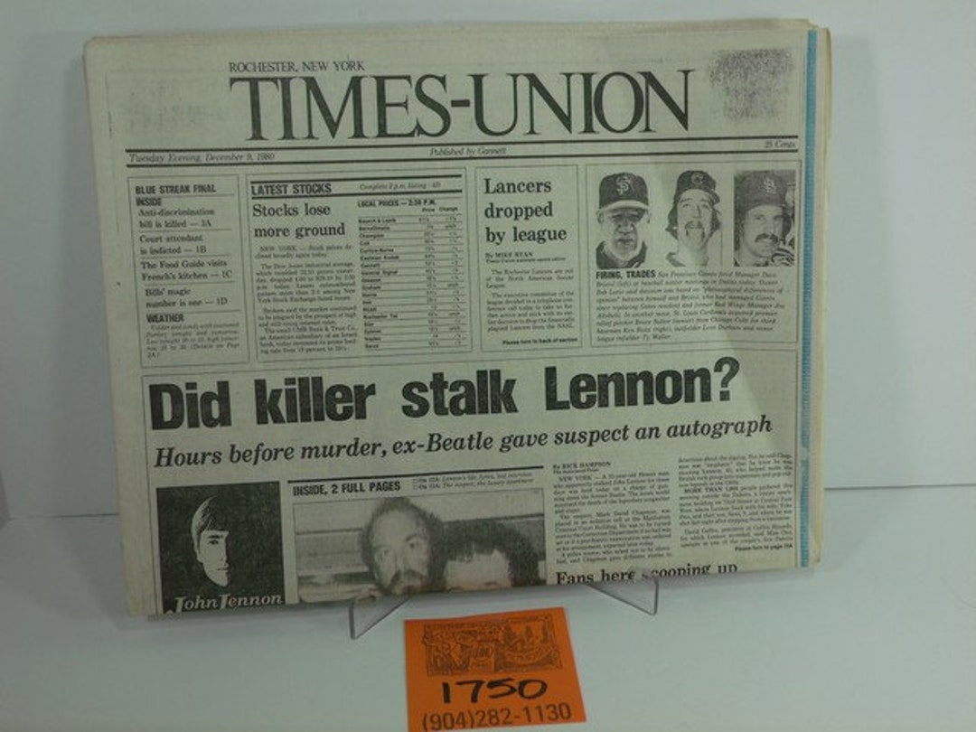 The Times/union Newspaper-original Issuethe Day Lennon - Etsy