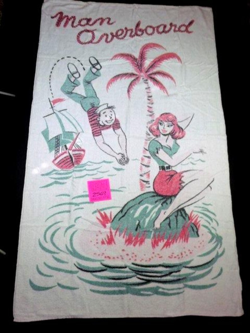 1950's "man Overboard" Beach Towel - Etsy