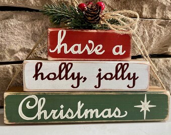 Believe Christmas Blocks Red & Green Set of Seven Wood - Etsy