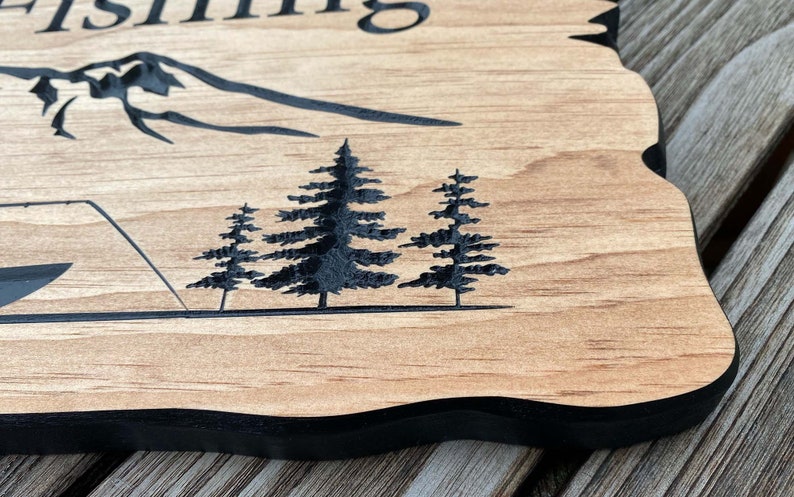 Gone Fishing Wood Sign Rustic Carved Cabin Lake House Sign Gift for ...