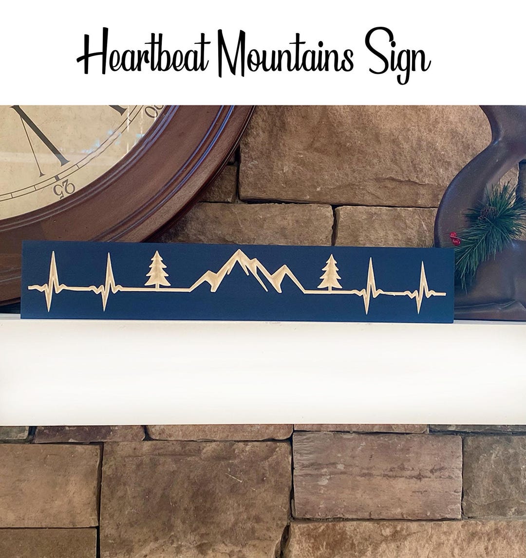 Heartbeat Mountains Sign Carved Wood EKG Mountain Sign Gift for ...