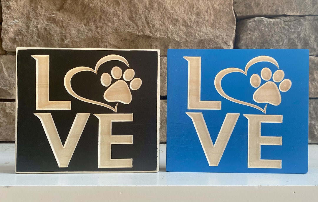 Love Paw Print Wood Sign, Pawprint Carved Wall Decor, Love Sign With ...