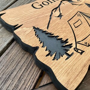 Gone Camping Sign Rustic Carved Camping Canoe Mountain Pine Tree Tent ...