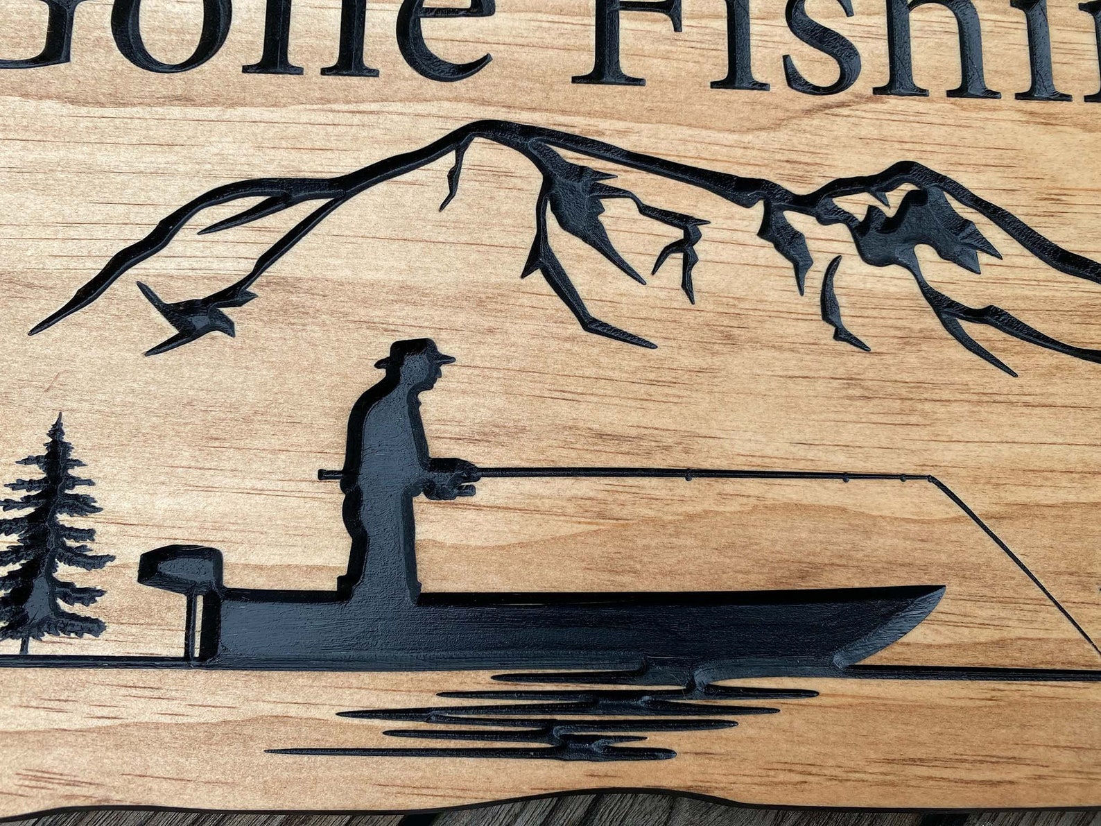 Gone Fishing Wood Sign Rustic Carved Cabin Lake House Sign Gift for ...