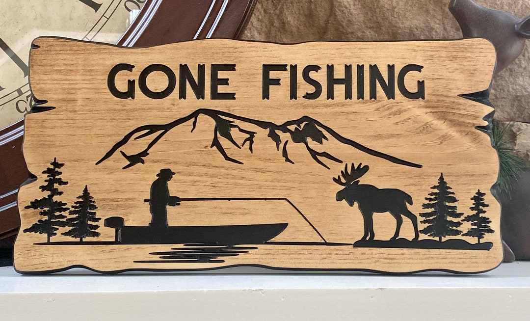 Gone Fishing Wood Sign Rustic Carved Cabin Lake House Sign Gift for ...