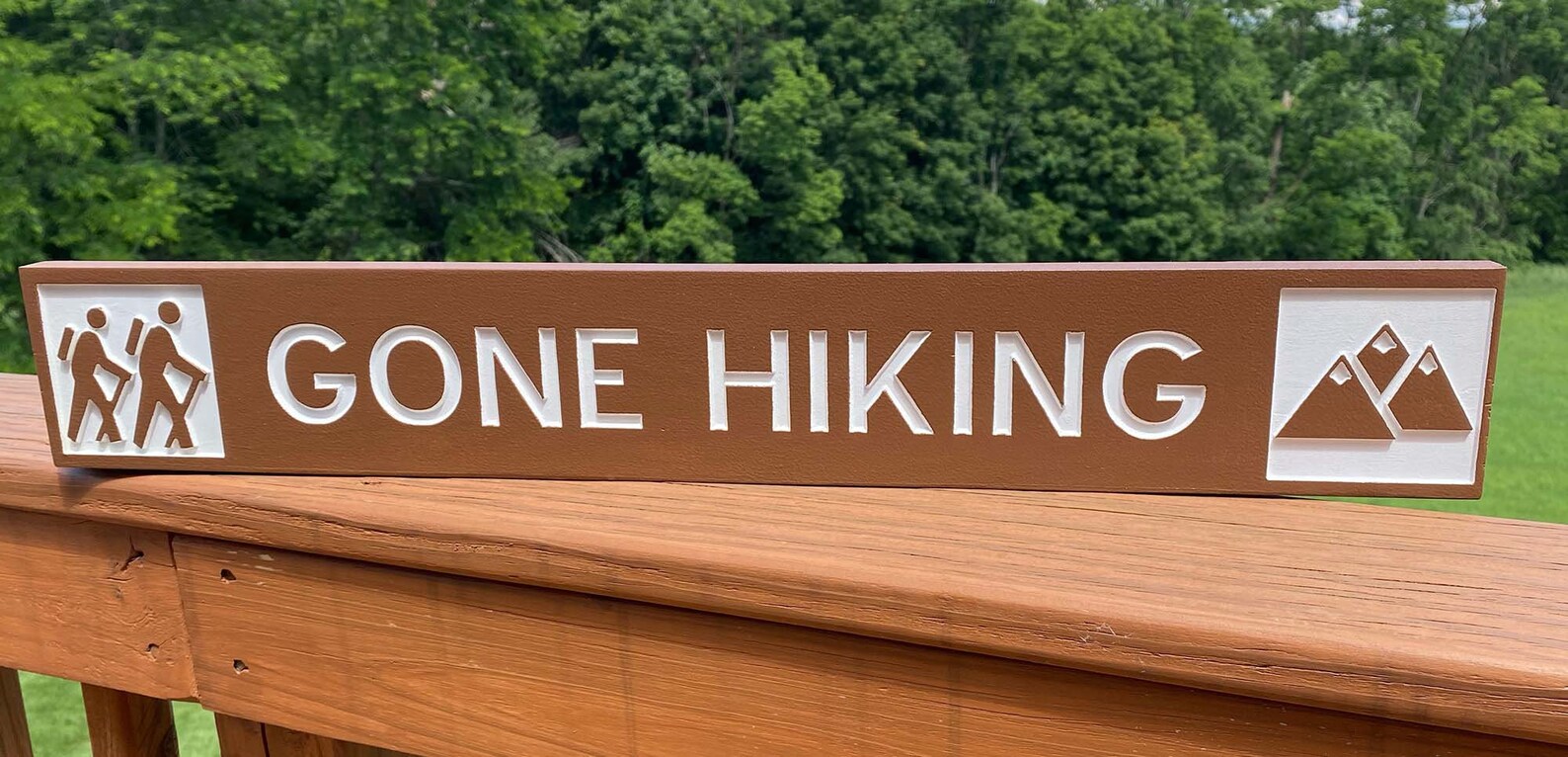 Carved Rustic Hiking Trail Sign Gone Hiking Wood Mountain - Etsy