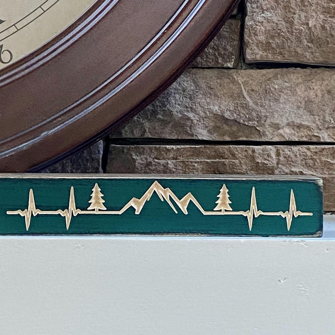 Heartbeat Mountain Sign Carved Wood Block EKG Rustic Sign Gift for ...