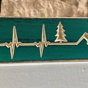 Heartbeat Mountain Sign Carved Wood Block EKG Rustic Sign Gift for ...