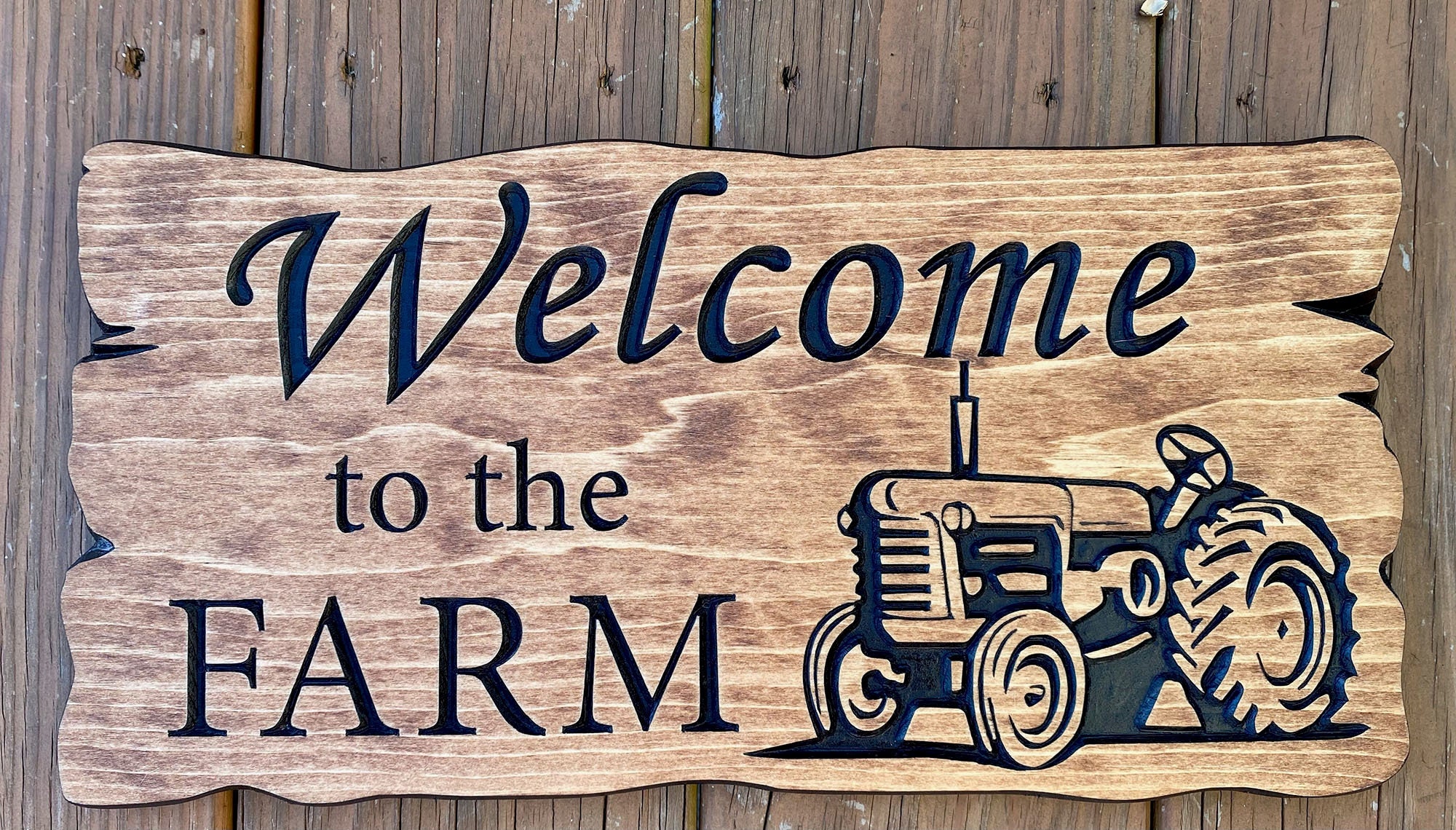 Welcome to the Farm Wood Sign Rustic Carved Cabin Tractor - Etsy