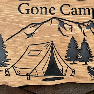 Gone Camping Sign Rustic Carved Camping Canoe Mountain Pine Tree Tent ...