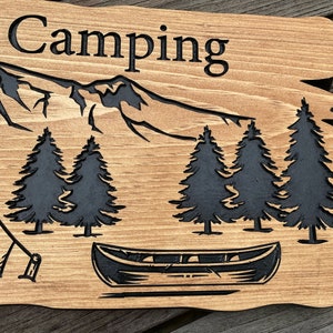 Gone Camping Sign Rustic Carved Camping Canoe Mountain Pine Tree Tent ...