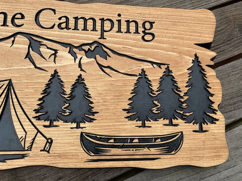 Gone Camping Sign Rustic Carved Camping Canoe Mountain Pine - Etsy