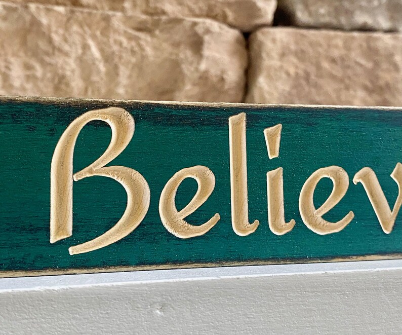 Carved Wood Believe Sign: Rustic Christmas Decor - Etsy