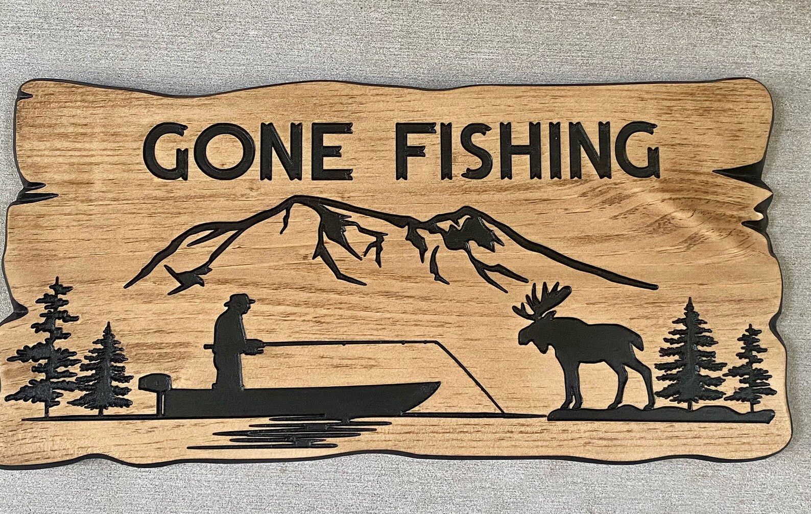 Gone Fishing Wood Sign Rustic Carved Cabin Lake House Sign Gift for ...