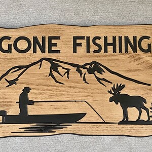 Gone Fishing Wood Sign Rustic Carved Cabin Lake House Sign Gift for ...