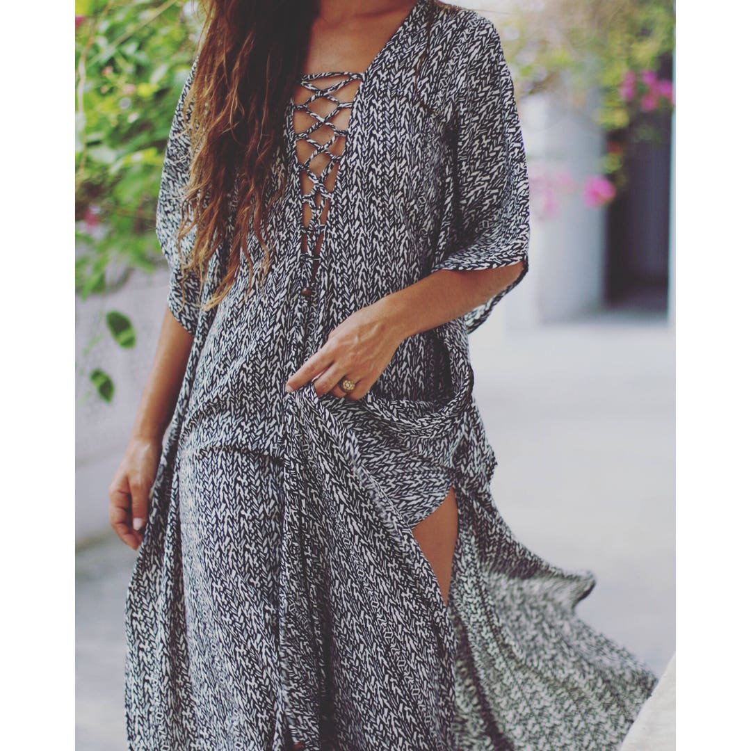 YAMALI Long Boho Kaftan With Slits on Both Sides, Summer Kaftan, Caftan ...