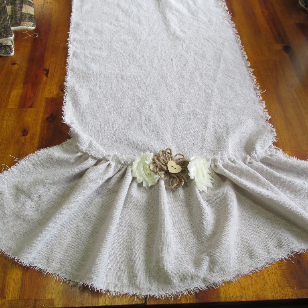 Shabby Chic Table Runner: Farmhouse Beige Muslin With Silk Rose - Etsy