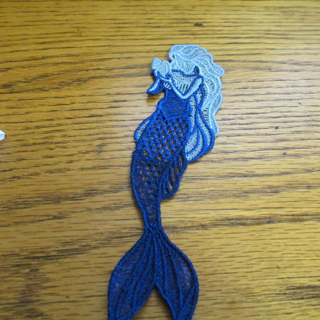 Mermaid Lace Bookmark: Embroidered Blue Book Mark - Etsy