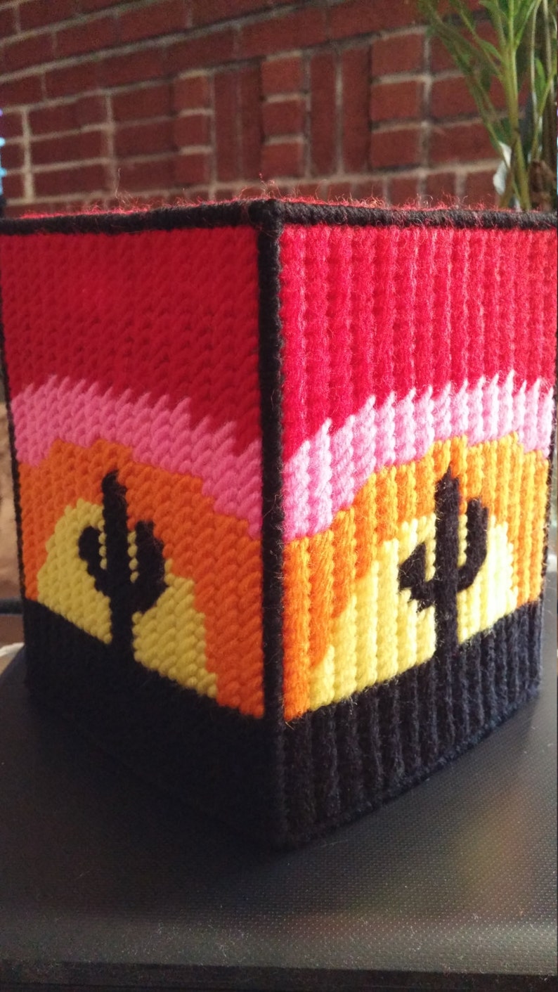 Cactus sunset tissue box cover | Etsy