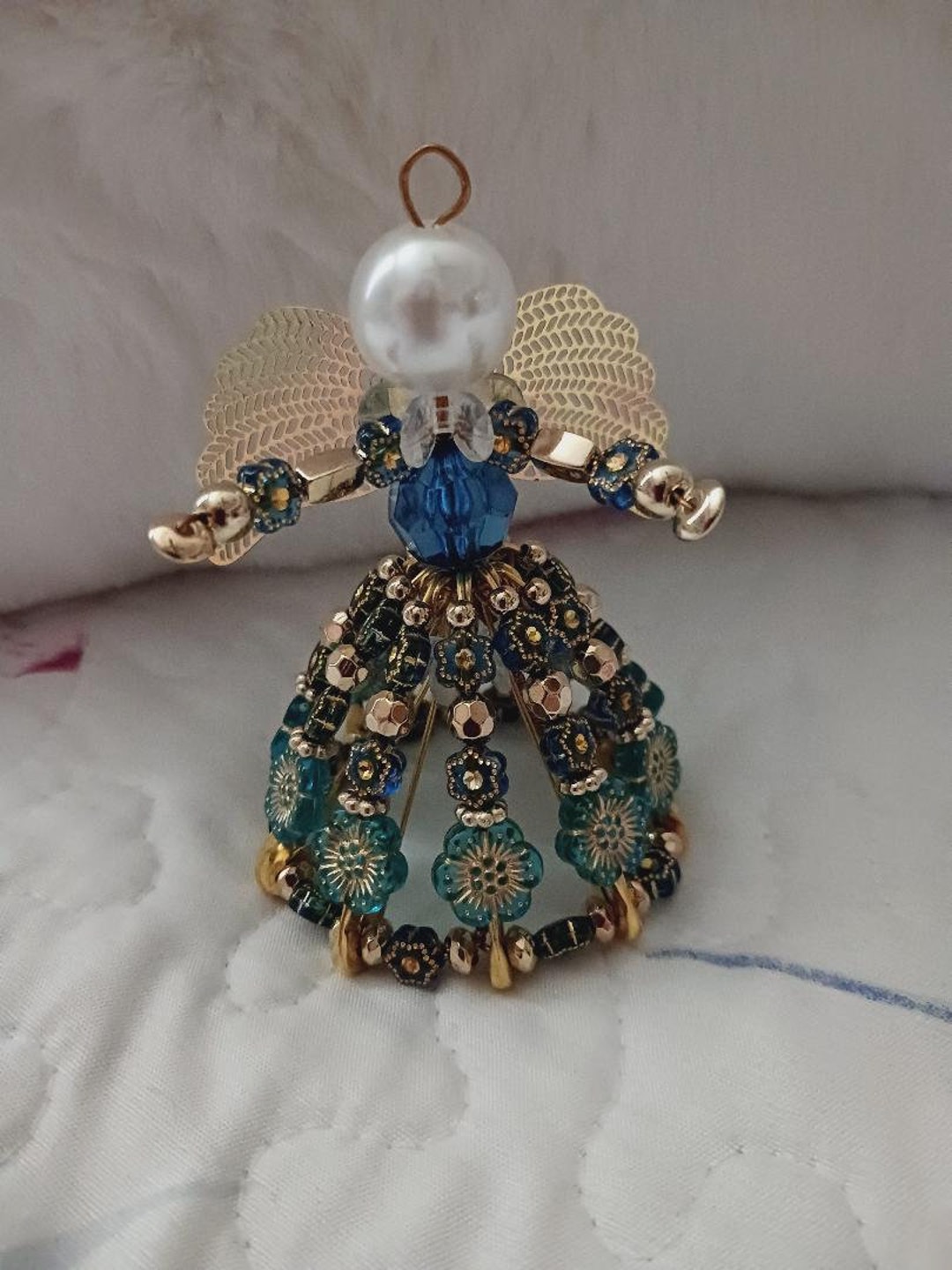 Beaded Gold Safety Pin Angel in Floral Sapphire - Etsy