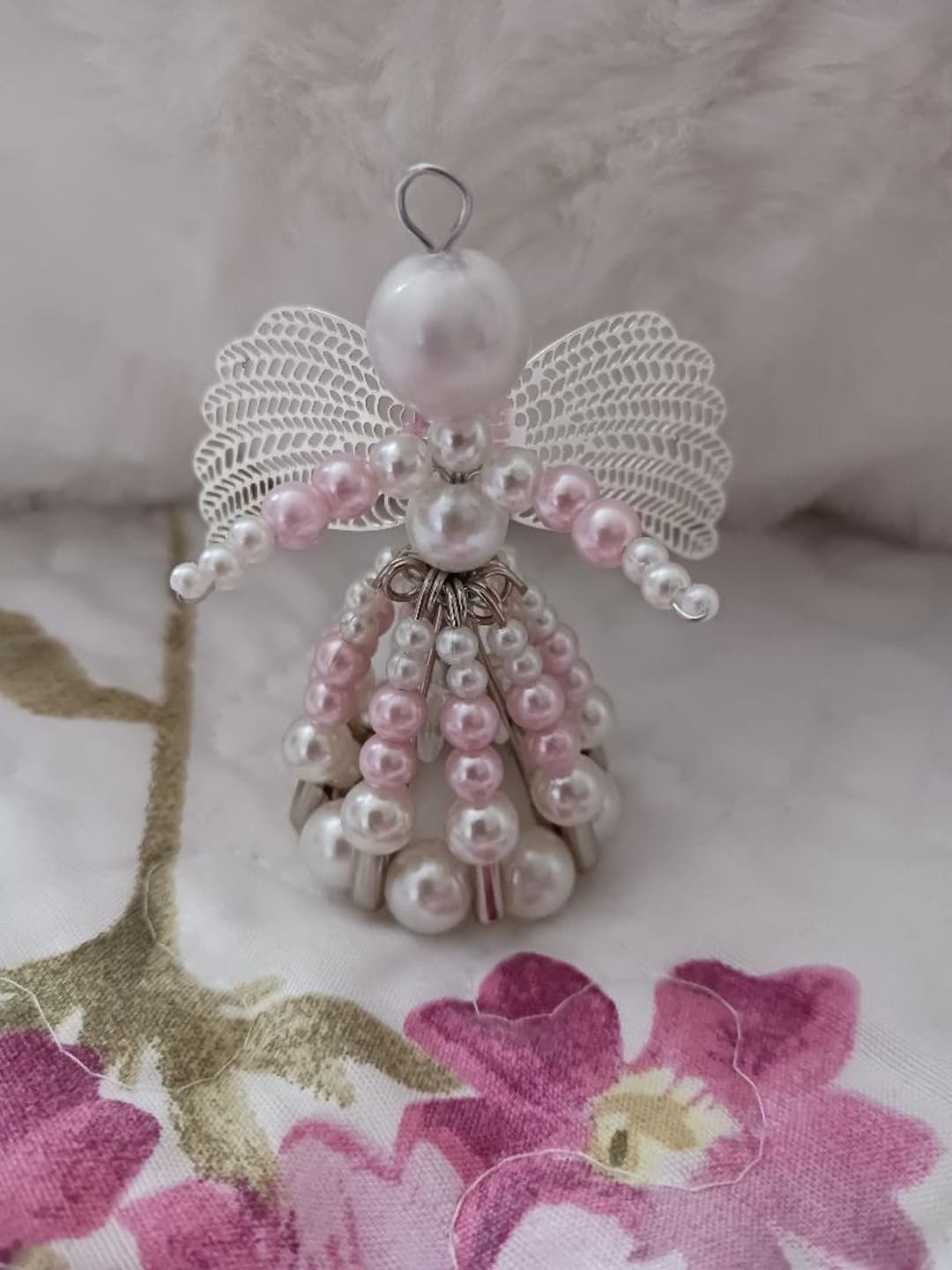 Mini Beaded Silver Safety Pin Angel in Pearl and Pink - Etsy