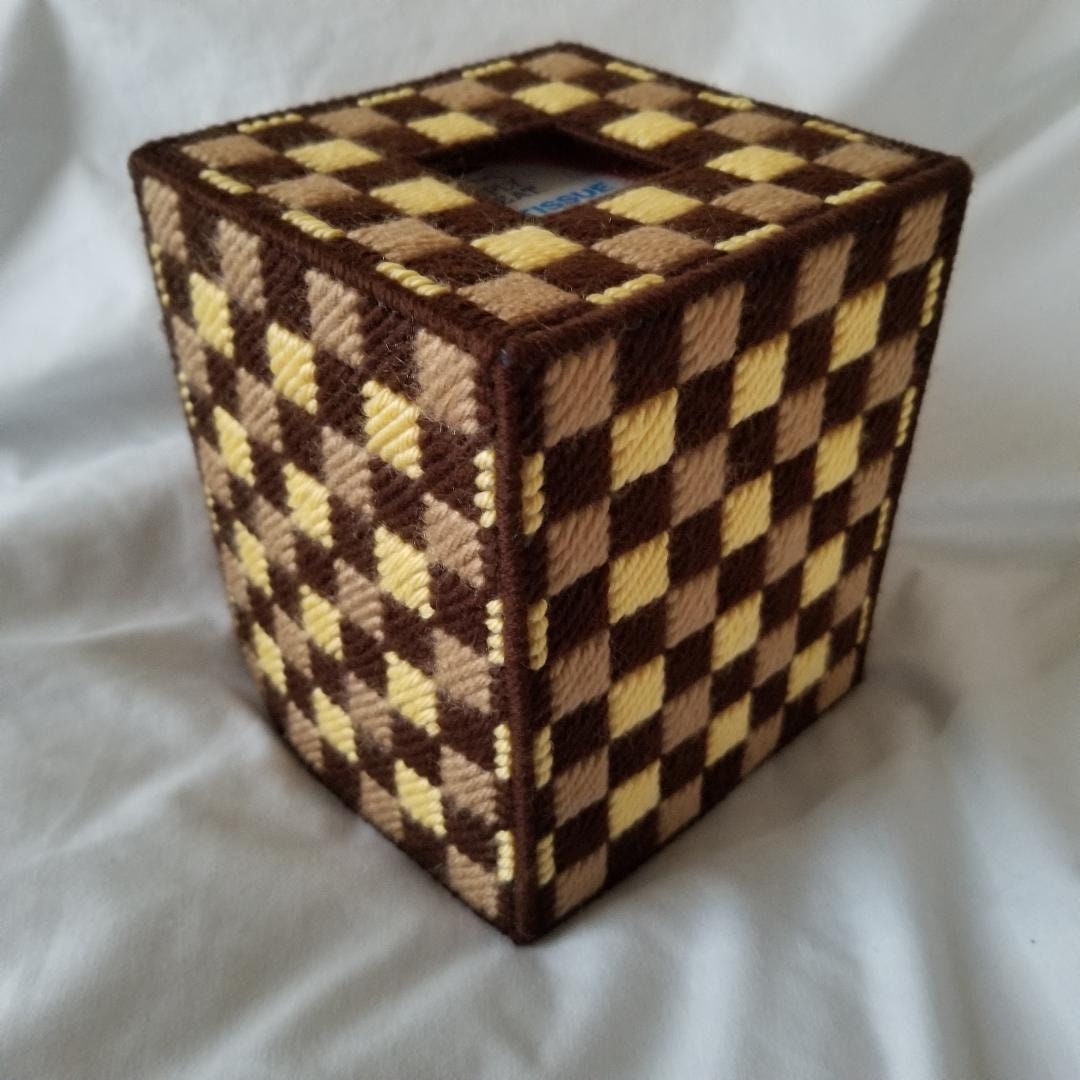 Brown Checkered Tissue Box Cover - Etsy