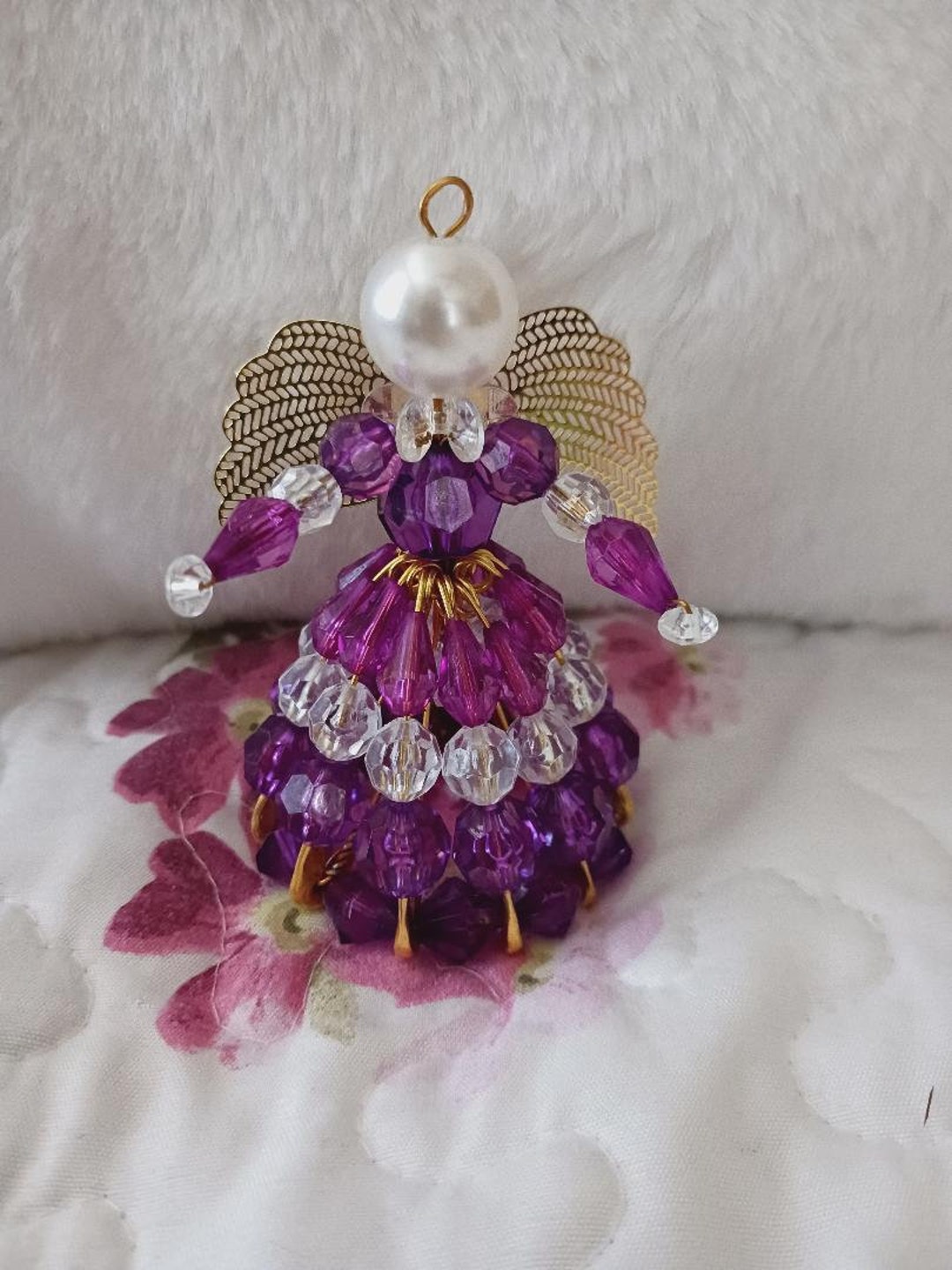 Beaded Gold Safety Pin Angel in Purple - Etsy