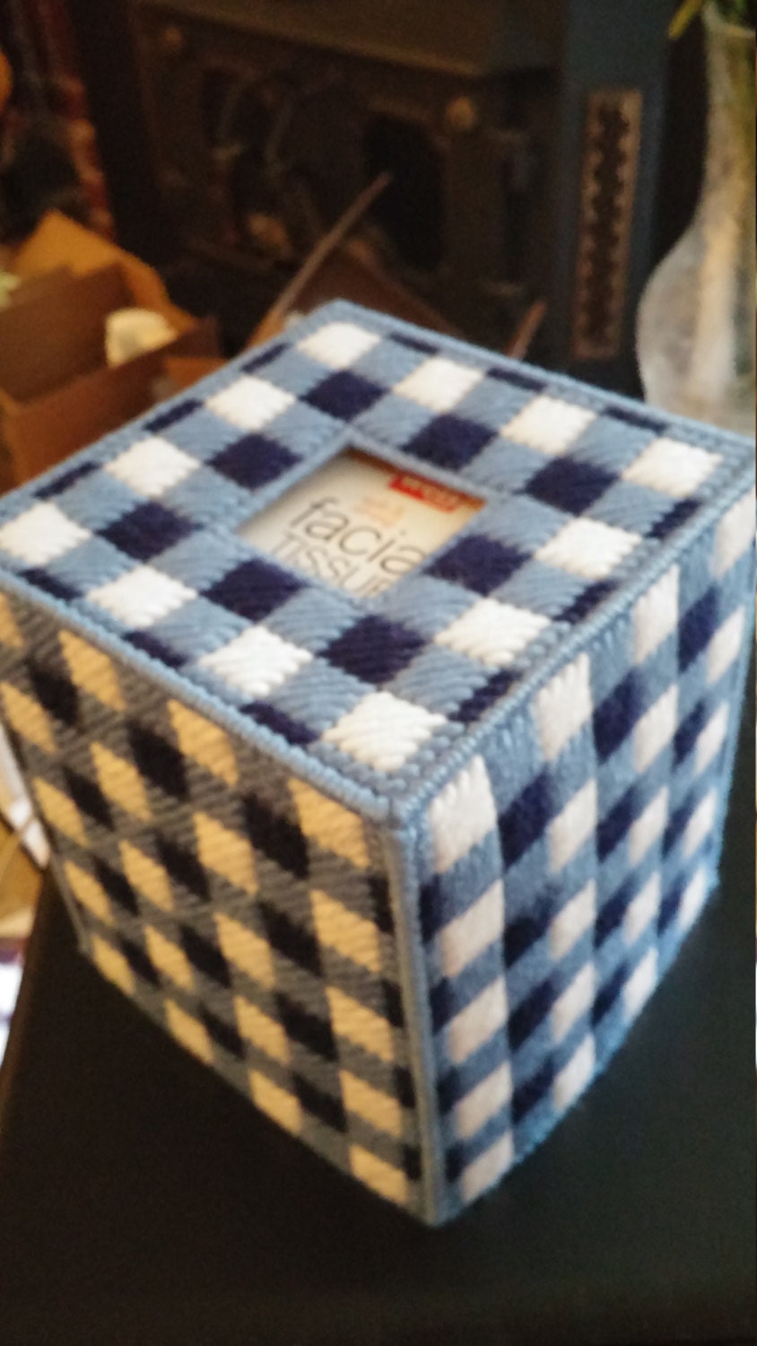 Blue checkered tissue box cover | Etsy