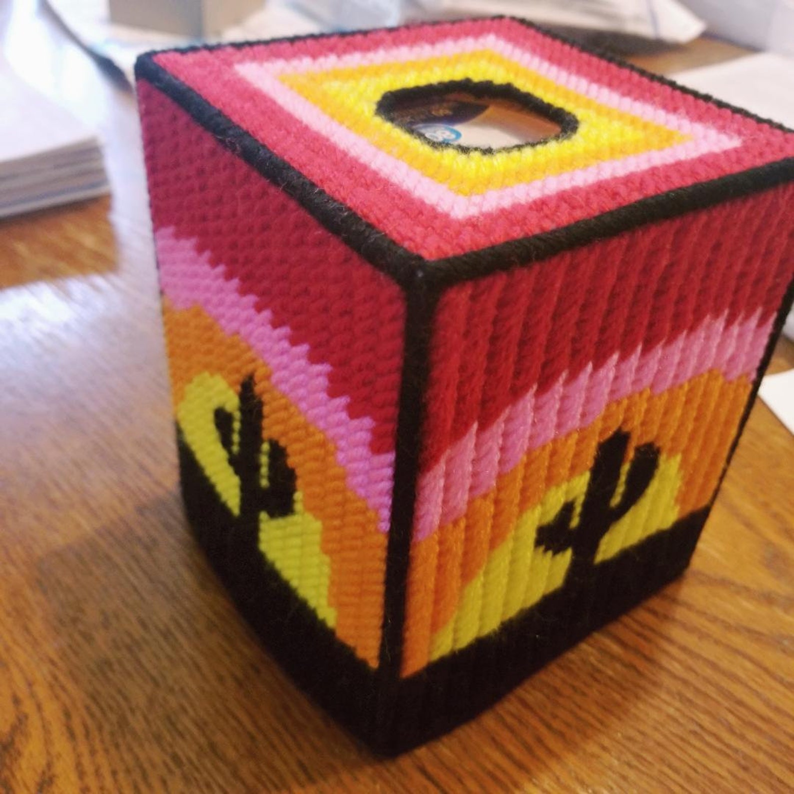 Cactus sunset tissue box cover | Etsy