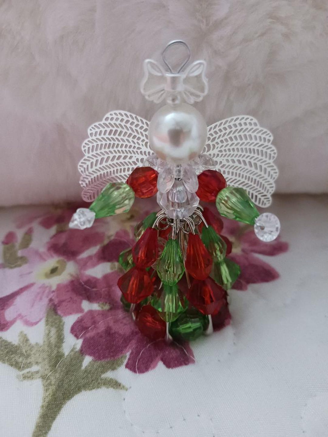 Mini Beaded Silver Safety Pin Angel in Christmas Colored Beads With a ...