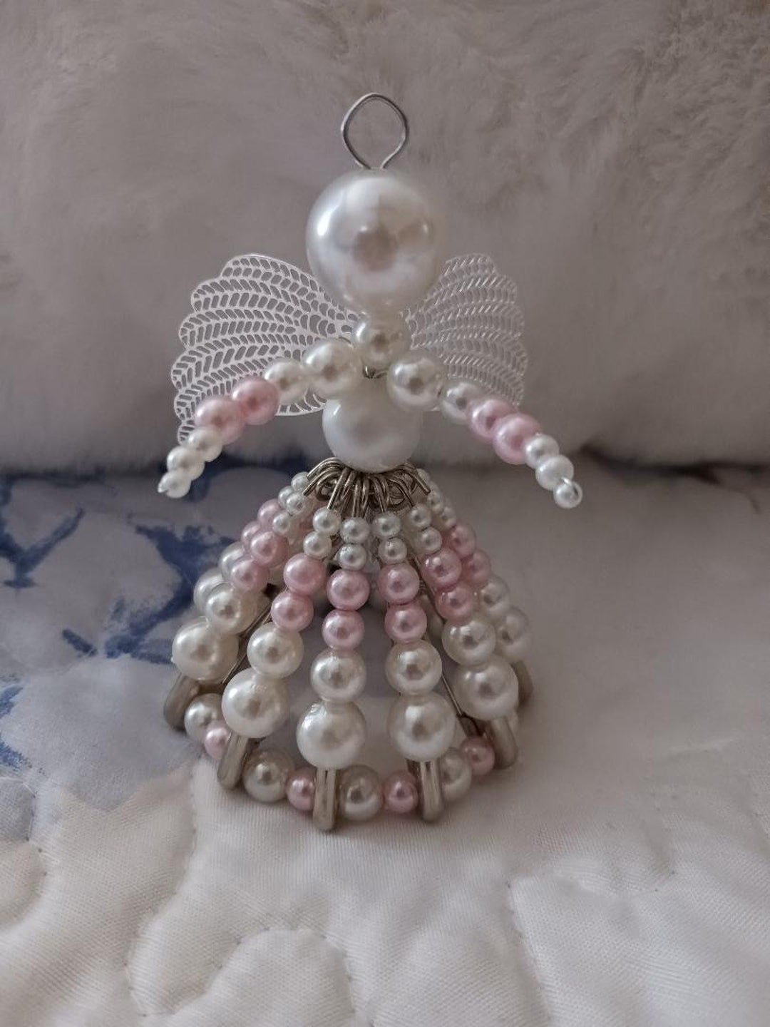 Beaded Silver Safety Pin Angel in Pearl White and Pink - Etsy
