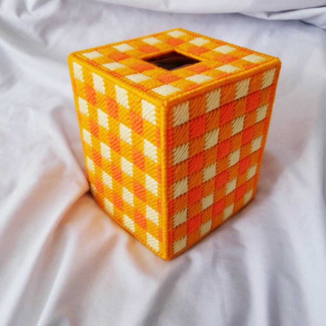 Orange Checkered Tissue Box Cover - Etsy