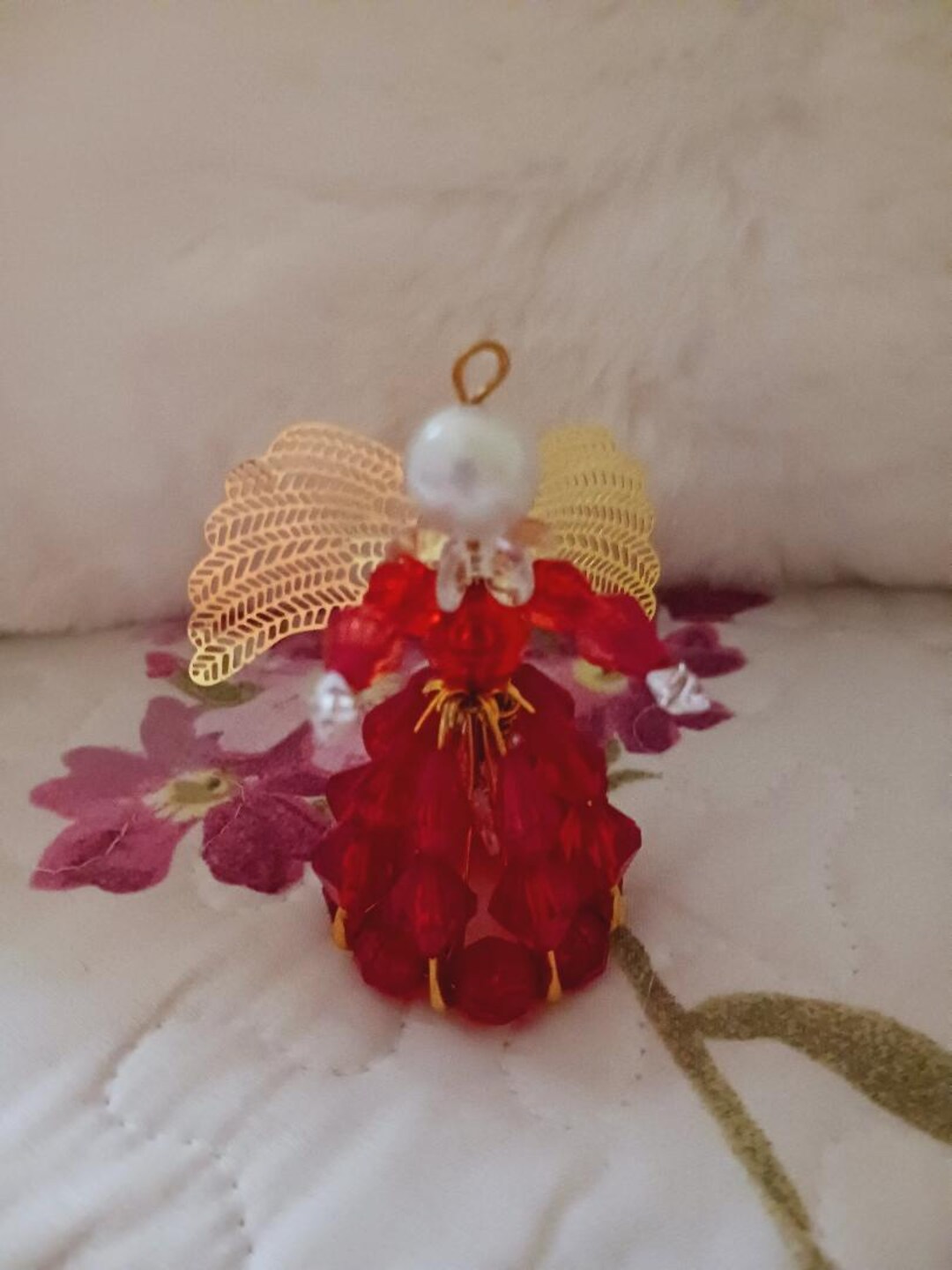 Mini Beaded Gold Safety Pin Angel in Red - Etsy
