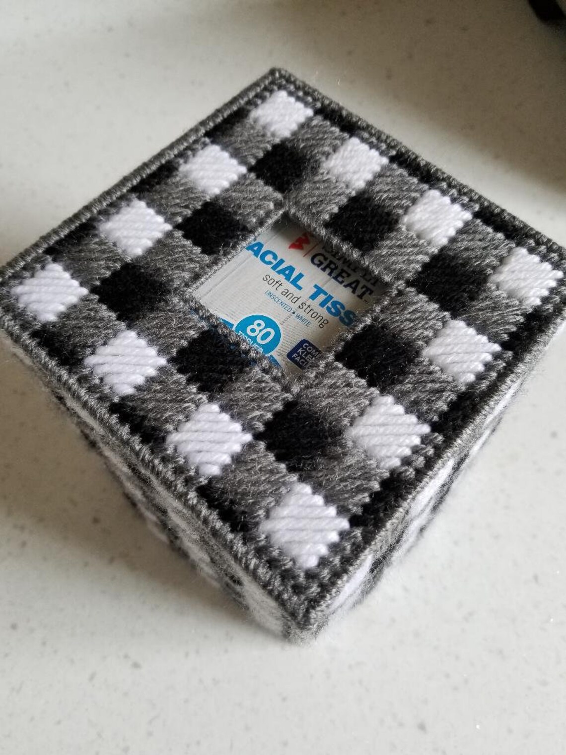 Gray & Black Checkered Tissue Box Cover | Etsy