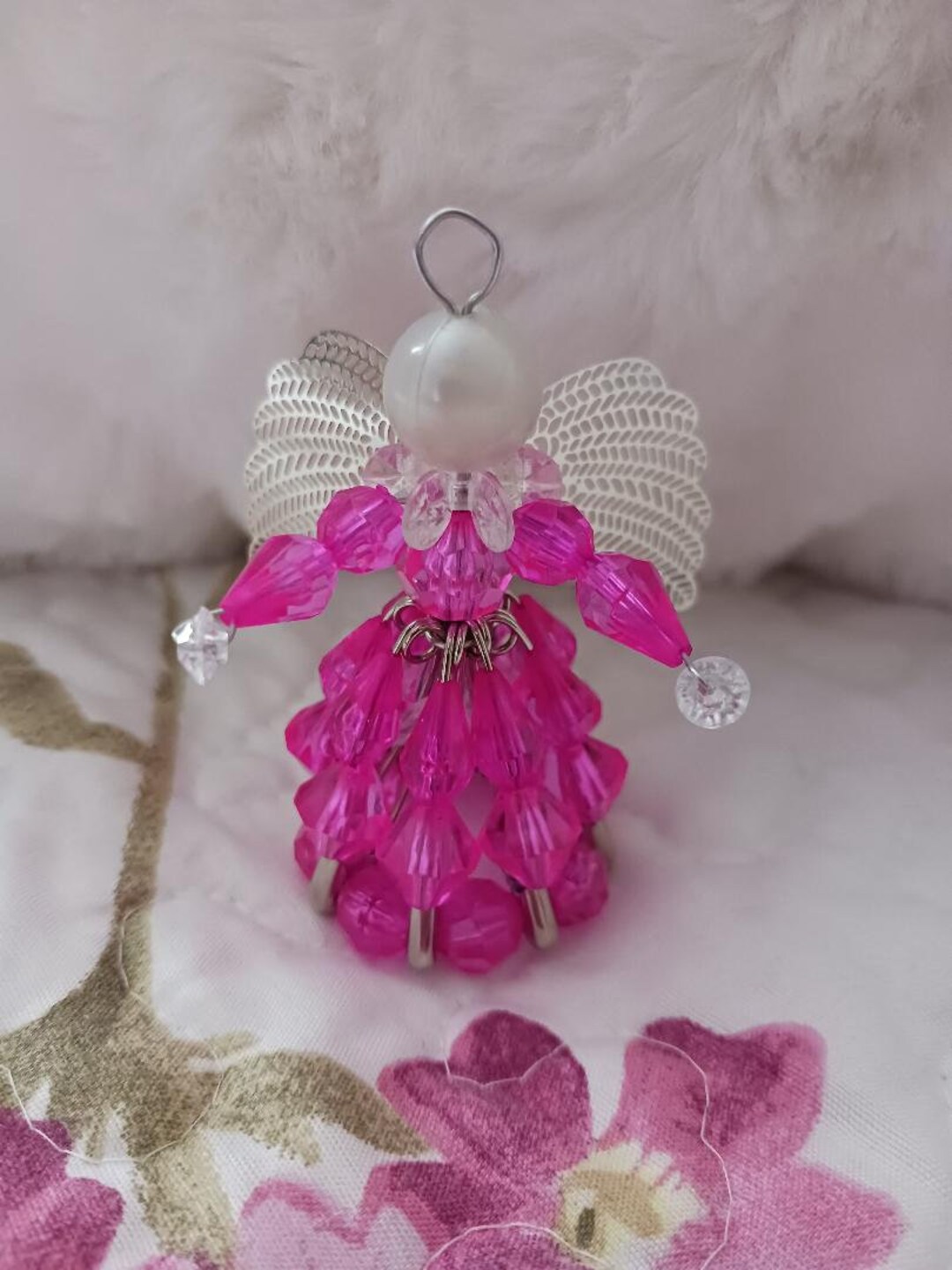 Mini Beaded Silver Safety Pin Angel in Hot Pink - Etsy