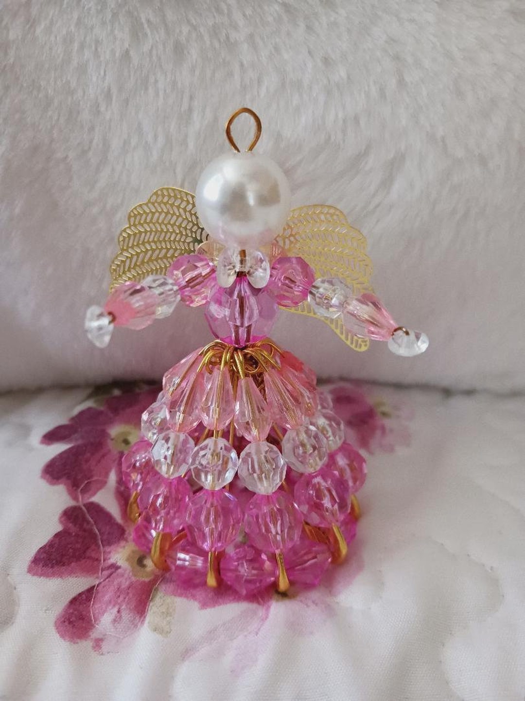 Beaded Gold Safety Pin Angel in Pink - Etsy