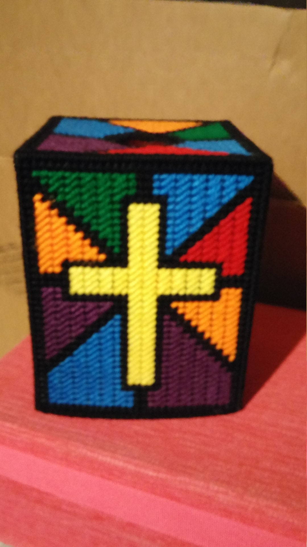 Stained Glass Yellow Cross Tissue Box Cover - Etsy