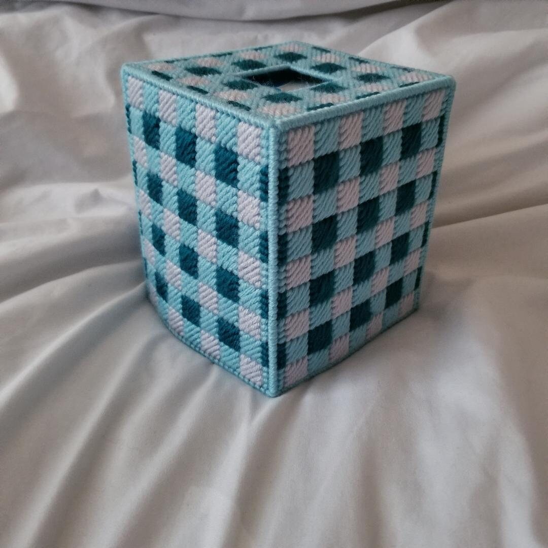 Teal Checkered Tissue Box Cover - Etsy