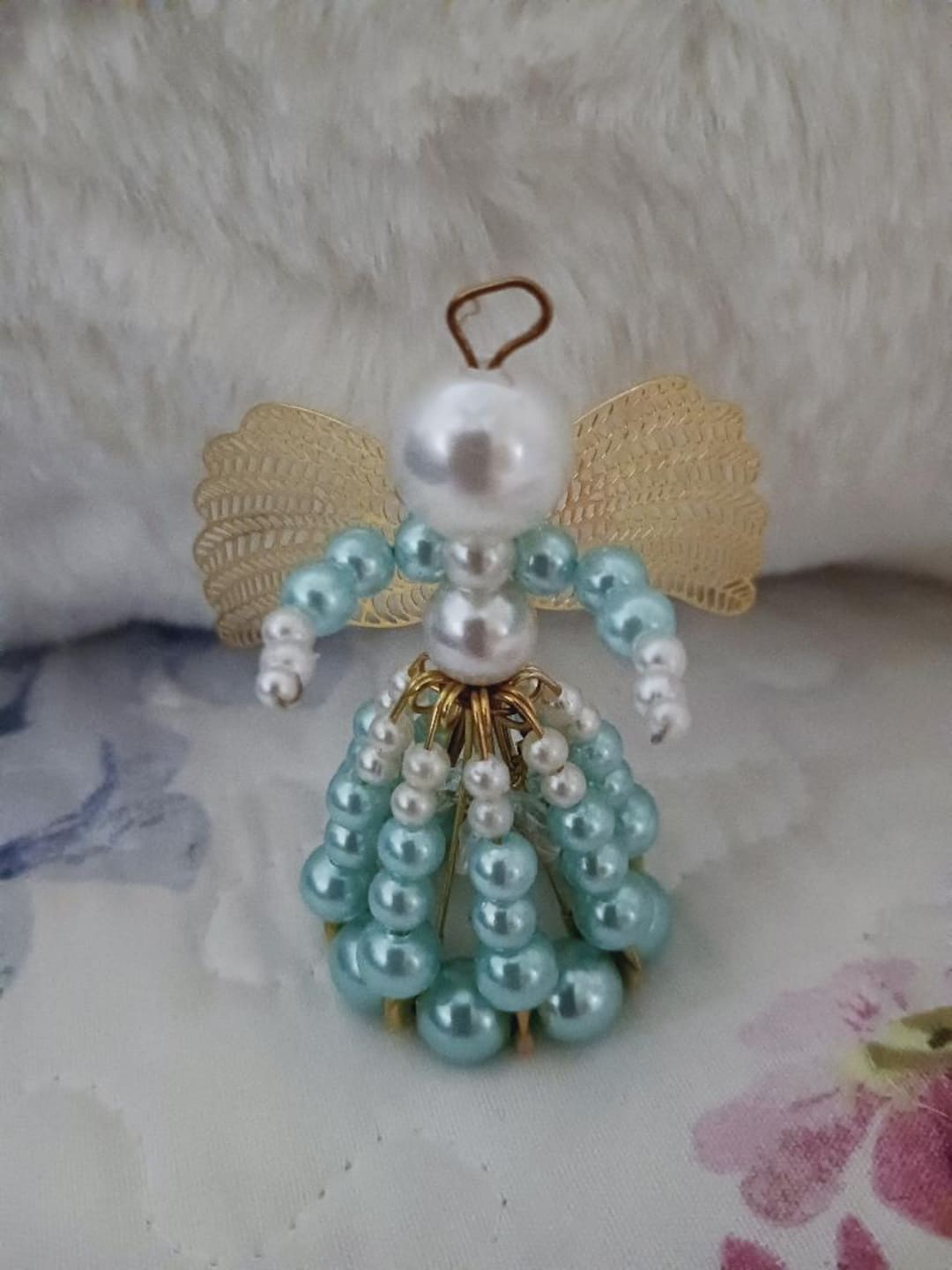 Mini Beaded Gold Safety Pin Angel in Pearl Light Blue - Etsy