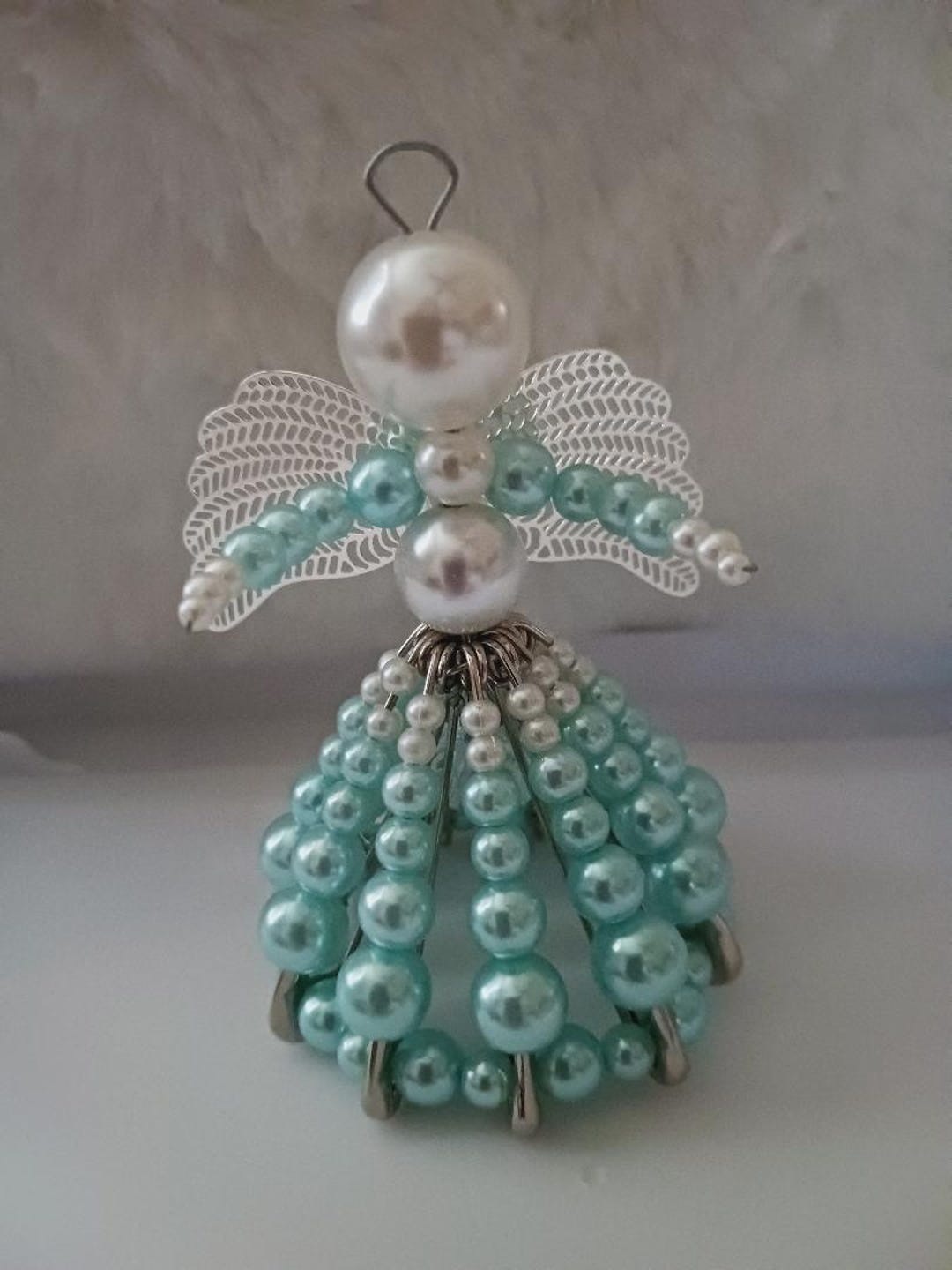 Beaded Silver Safety Pin Angel in Pearl Light Blue - Etsy