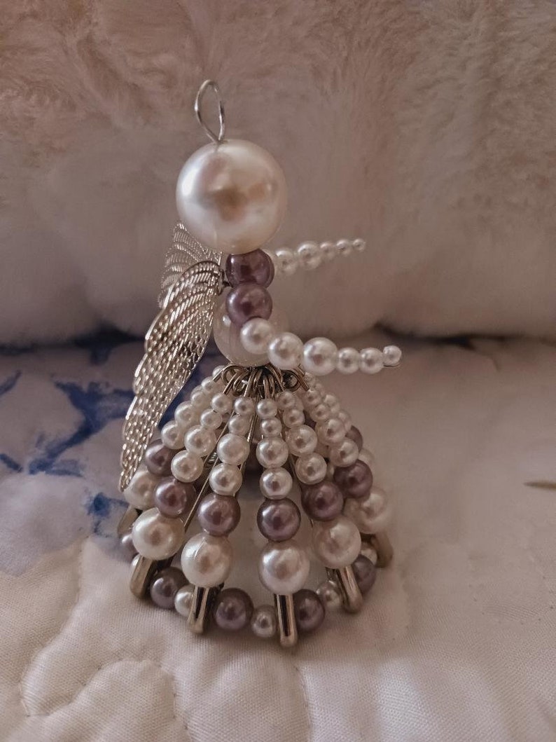 Beaded Silver Safety Pin Angel in Pearl and Greyed Lavender - Etsy