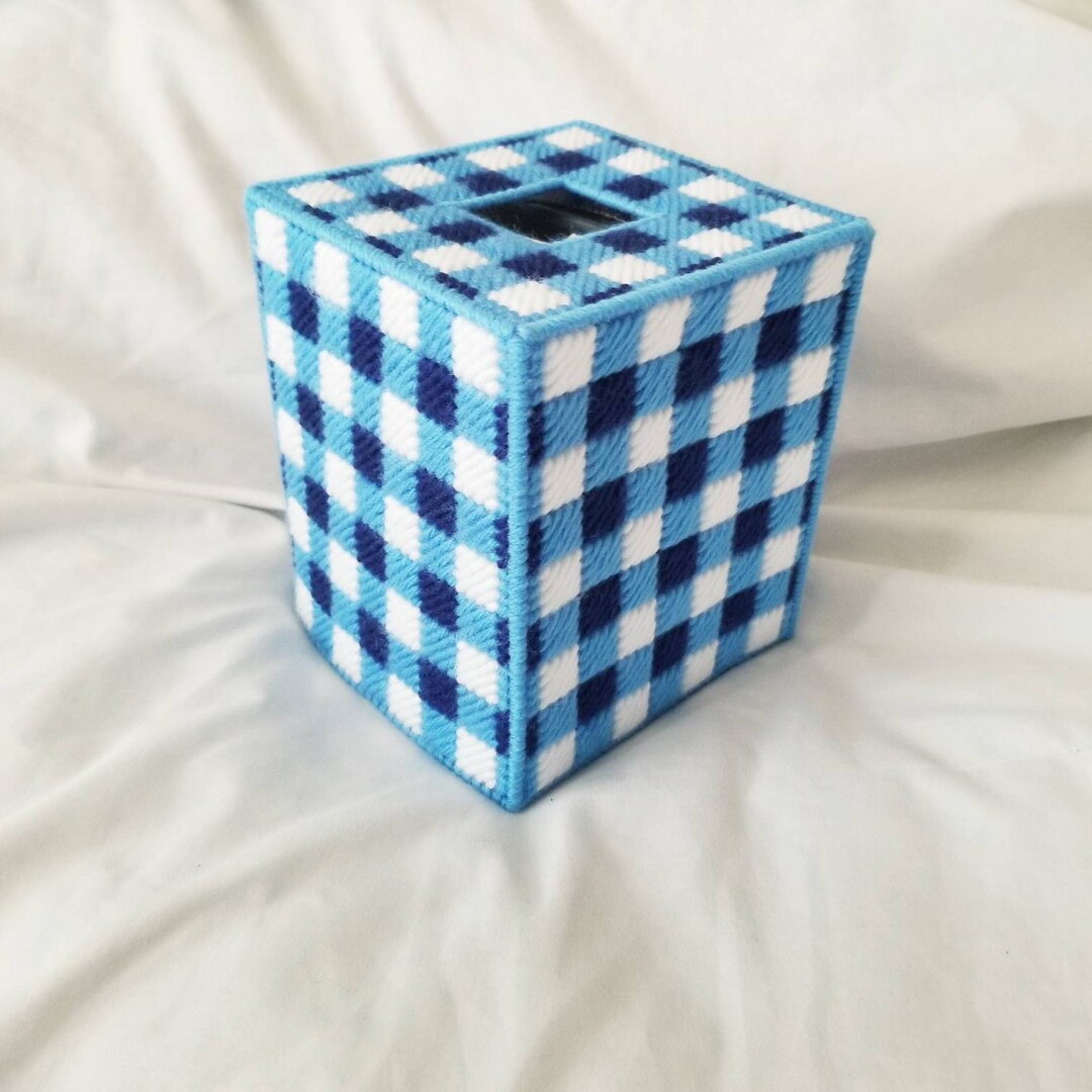 Blue Checkered Tissue Box Cover - Etsy