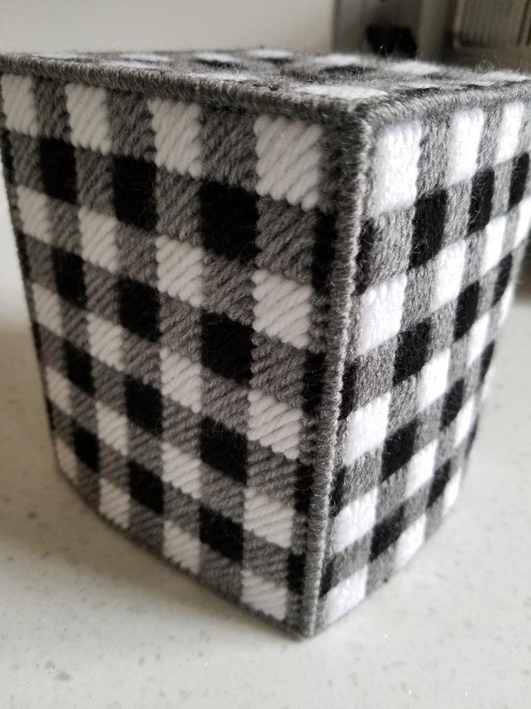 Gray & Black Checkered Tissue Box Cover - Etsy