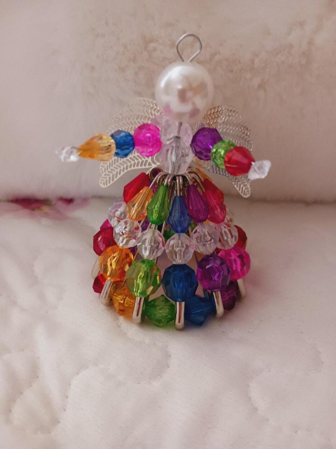 Beaded Silver Safety Pin Angel in Rainbow Beads - Etsy