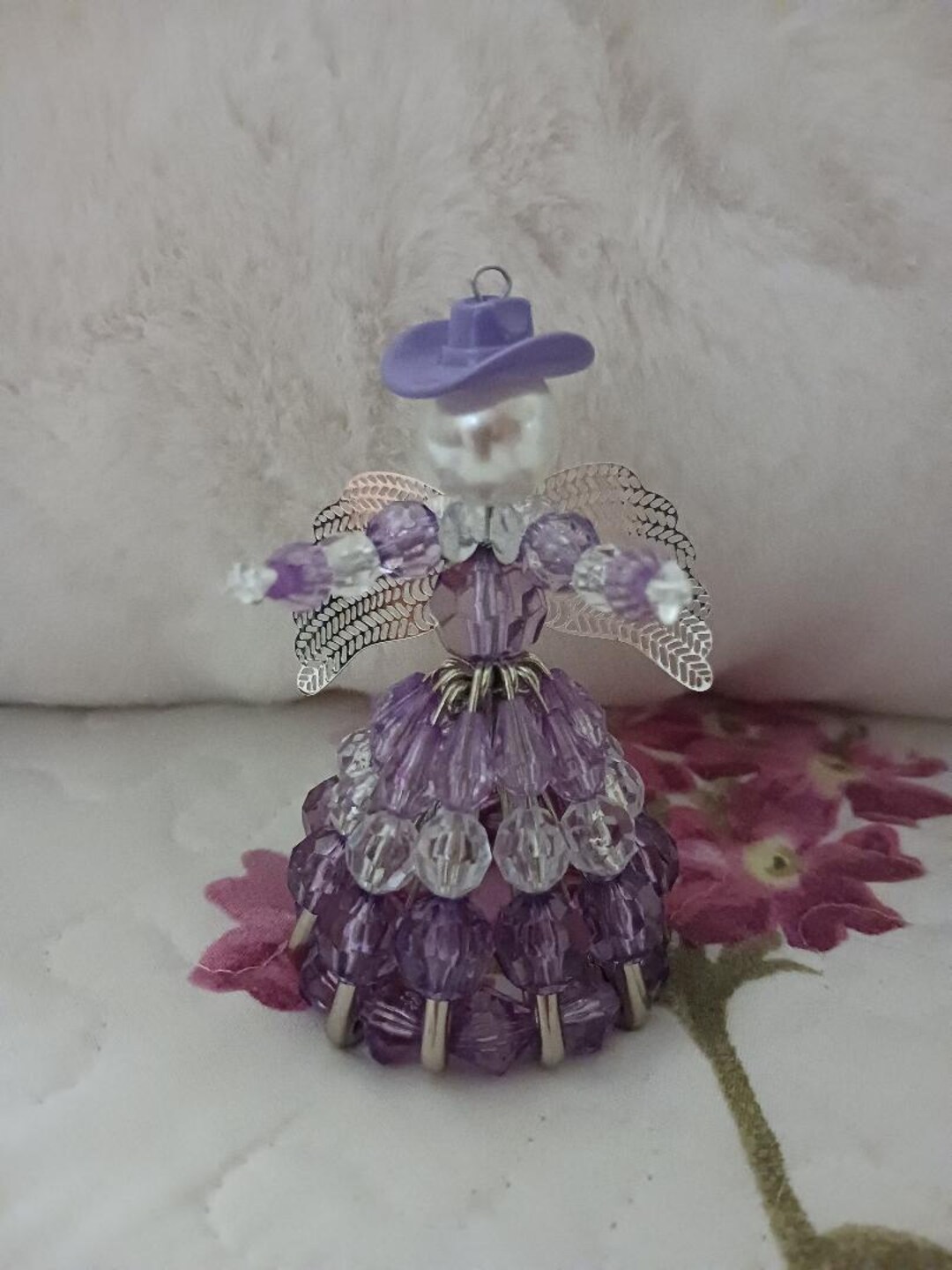 Cowgirl Beaded Silver Safety Pin Angel in Lavender - Etsy