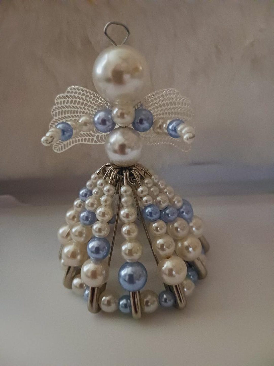 Beaded Silver Safety Pin Angel in Pearl Periwinkle Cascade - Etsy