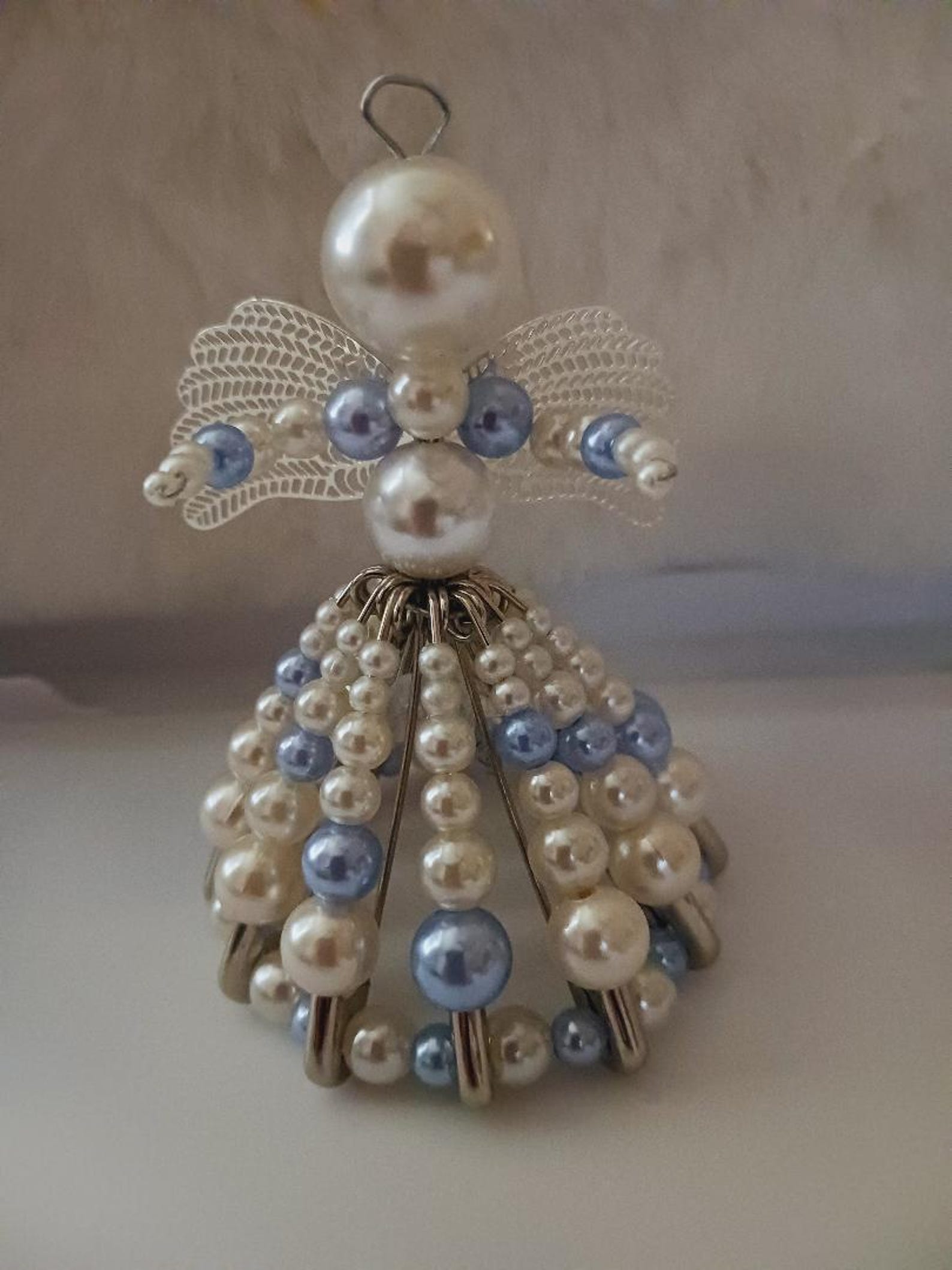 Beaded Silver Safety Pin Angel in Pearl Periwinkle Cascade - Etsy