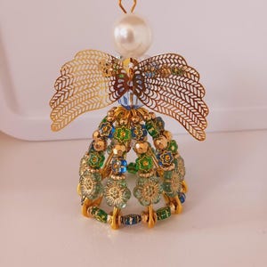Beaded Gold Safety Pin Angel in Floral Blue Green - Etsy