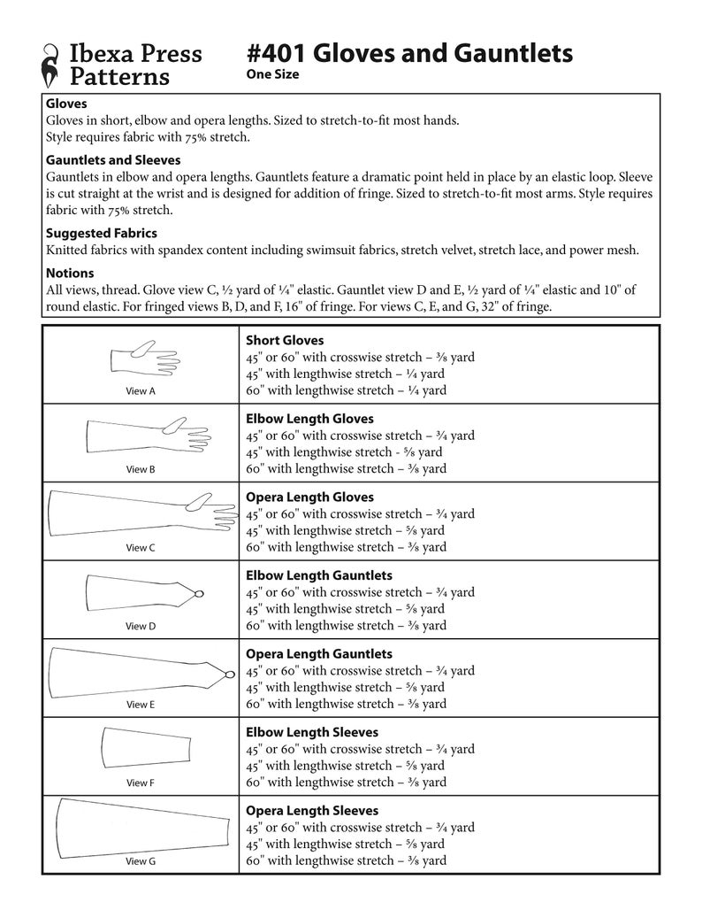 GLOVE PATTERN for STRETCH Fabrics: Gloves & Gauntlets Sewing and ...